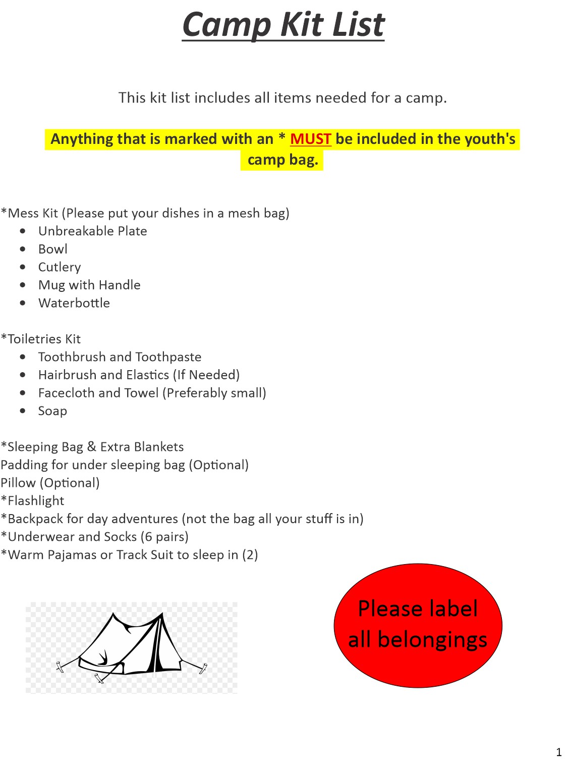 Camp Packing Lists – 1st Palmerston Scouts